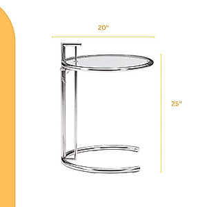 First of a Kind Side End Table with Glass for Living Room Study Lounge Office - Eileen Side Table, Height Adjustable Glass Side Table