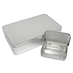 XL (8.5 x 5.3 x 1.9 In) Silver Metal Rectangular Empty Tin Box Containers for Gift Jewelry Craft Storage Organization with 1 Piece 3.75 by 2.45 by 0.8 Inch Hinged Small Tin Box (1 Large 1 Small)
