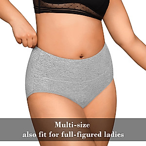 OLIKEME Womens High Waisted Underwear Cotton Tummy Control Stretch Panties Postpartum Soft Ladies Briefs 5 Pack (Multi, L)