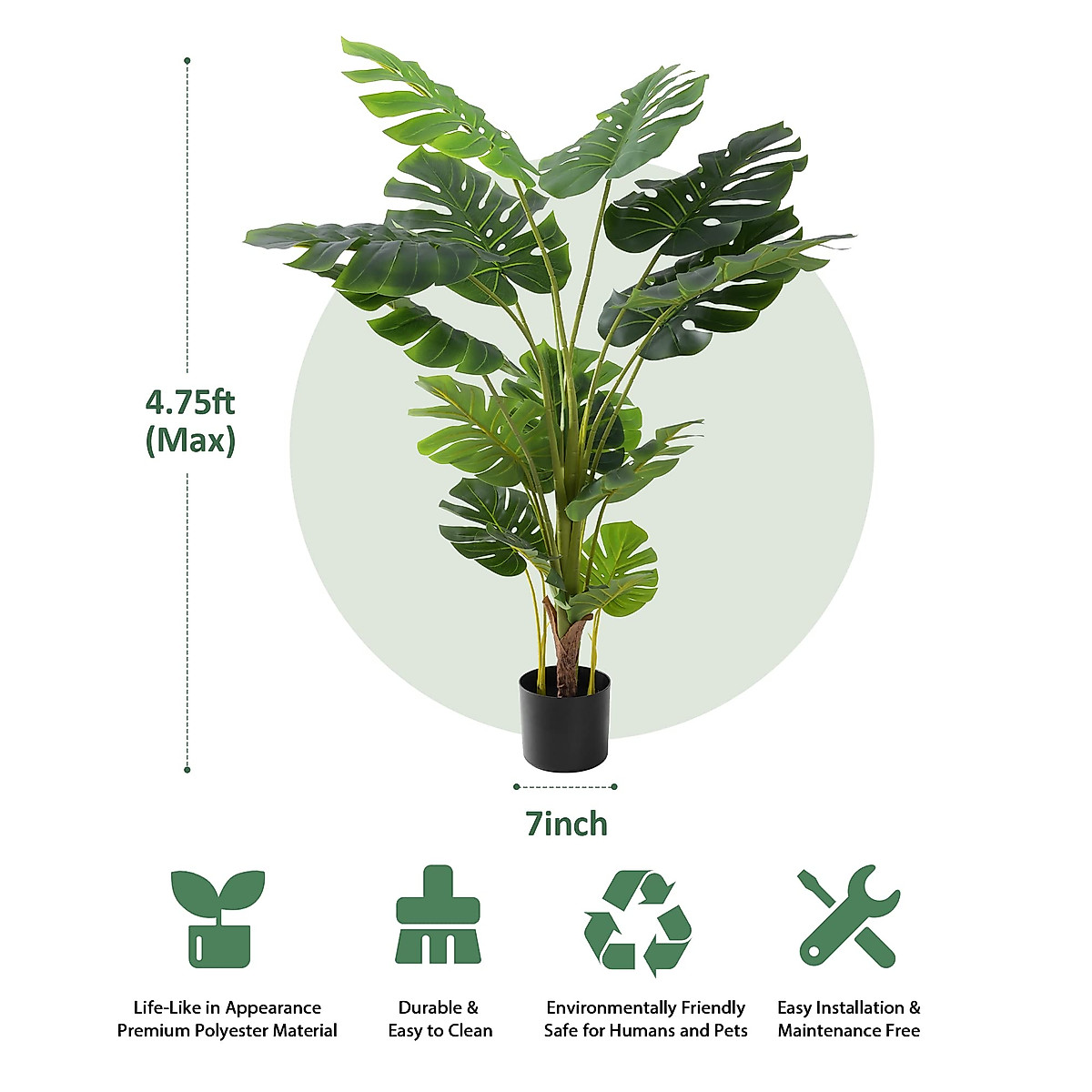 Artificial Tree-Faux Plants Indoor Outdoor- Keloteven 5FT Artificial Monstera Fake Tall Tree 16 Leaves - Artificial Plants for Home Decor, Office, Living Room and Pito Decoration, MD145