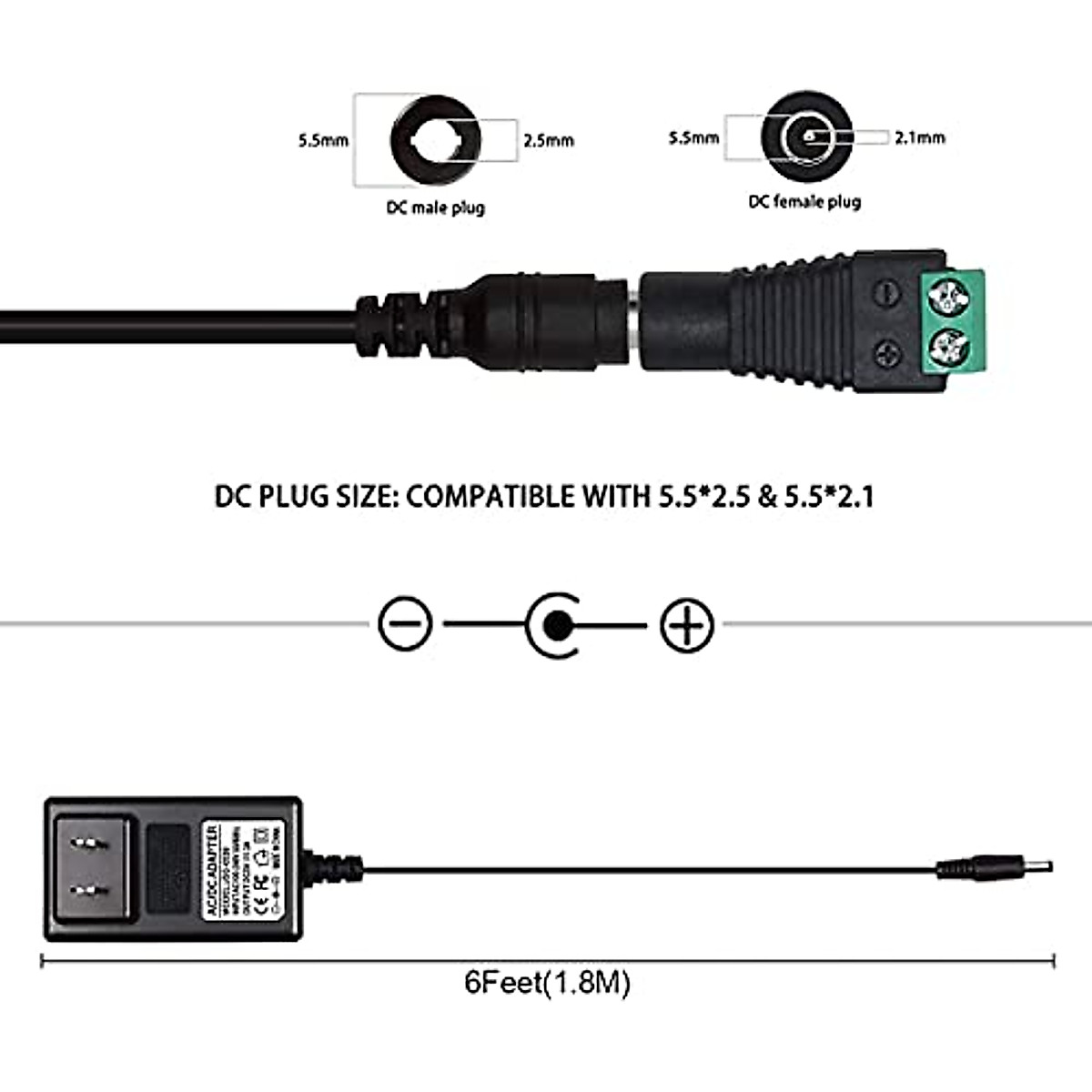 FEIYIU DC 5V 3A Power Supply Adapter Converter for WS2812B WS2811 WS2801 SK6812 LED Pixel Strip Light CCTV Camera Security System
