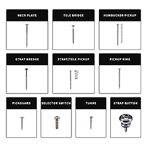 Cheerock Guitar Screws Kit for Electric Guitar Bridge, Pickup, Pickguard, Tuner, Switch, Neck Plate, 254 Pieces Guitar DIY Kit with A Elbow Tweezers (9 Types, Sliver)