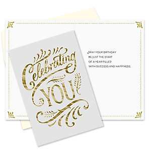 Hallmark Business Bulk 100 Pack Assorted Corporate Birthday Cards for Employees & Customers (Refined with Foil), 5 x 7 Cards, Message Inside, Envelopes Included