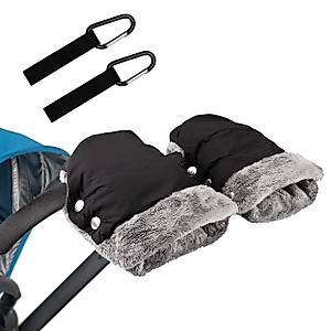 ALYCLIP Stroller Hand Muff, Extra Thick Fleece Pram Pushchair Universal Hand Gloves, SoZone Waterproof Warm Baby Stroller Gloves with 1 Buggy Clip