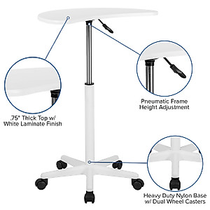 BizChair White Sit to Stand Mobile Laptop Computer Desk - Portable Rolling Standing Desk