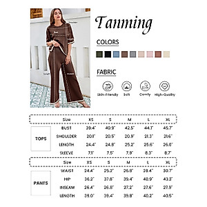 Tanming Sweater Sets Women 2 Piece Lounge Sets Short Sleeve Knit Pullover Tops Wide Leg Pants (Brown-M)