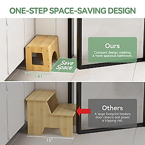 AmazerBath Potty Training Toilet Stool for Toddler, 7” Sturdy Bamboo Small One Step Stools for Adults, 3-in-1 Space Saving Baby & Kids Squat Poop Foot Stool for Bathroom Sink, Kitchen Counter, Closet