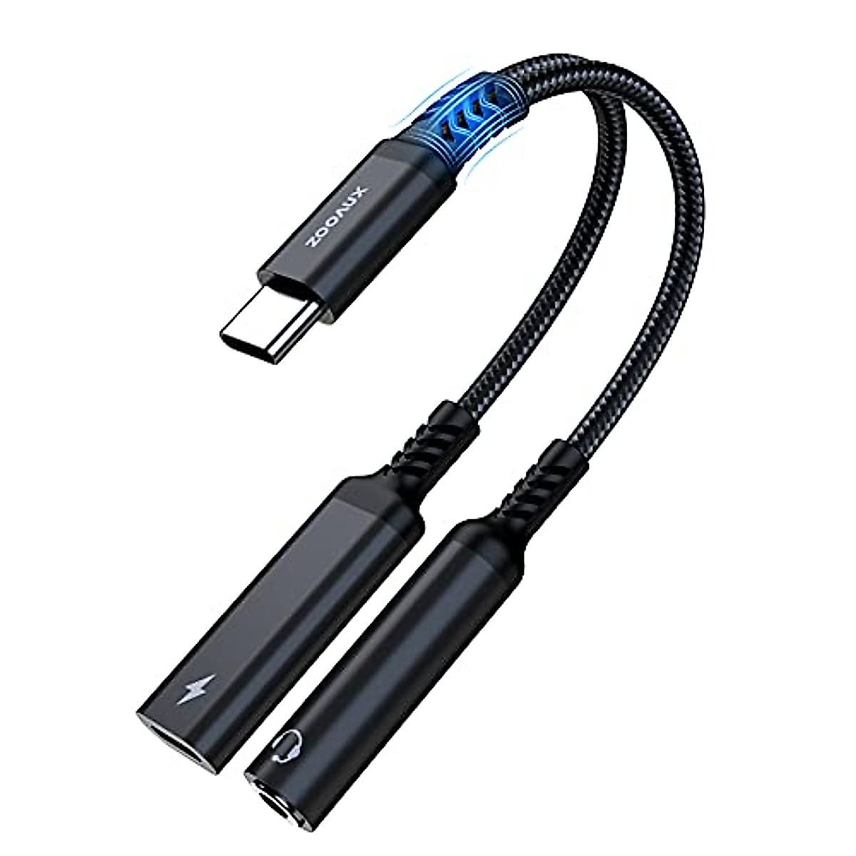 ZOOAUX USB C to 3.5mm Headphone and Charger Adapter,2 in 1 USB C to Aux Audio Jack with PD 60W Fast Charging Dongle Cable Cord,Compatible with S22/S21/S20/S20+ Ultra, Note 20/10,Pixel 4/3 XL(Black)