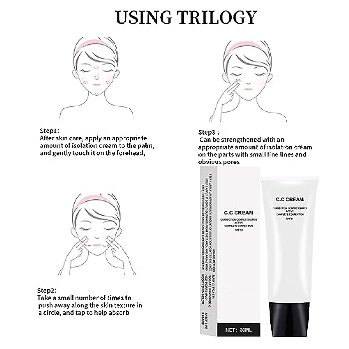 2PCS Skin Tone Adjusting CC Cream SPF 50,Cosmetics CC Cream Self Adjusting for Mature Skin, CC Cream Face Sunscreen and Foundation, Primer Moisturizing Skin Concealer Brightening Skin Tone