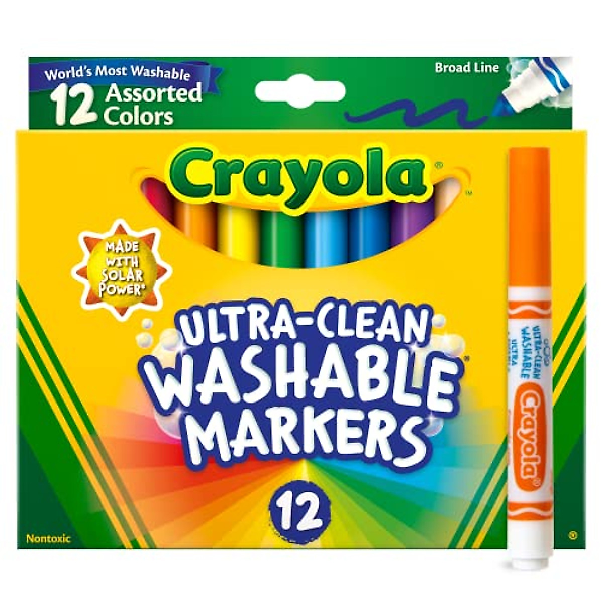 Crayola Ultra Clean Washable Markers Broad Line, Multi Colored, 12 Count (Pack of 1)