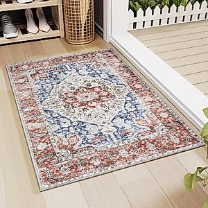 Hargiis Area Rug, 2x3 Entry Rug Non-Slip Washable Indoor Door Mat, Throw Rug for Bedroom Kitchen Entryway Bathroom, Low Pile Accent Rug for Entrance (Orange Red, 2x3 ft)