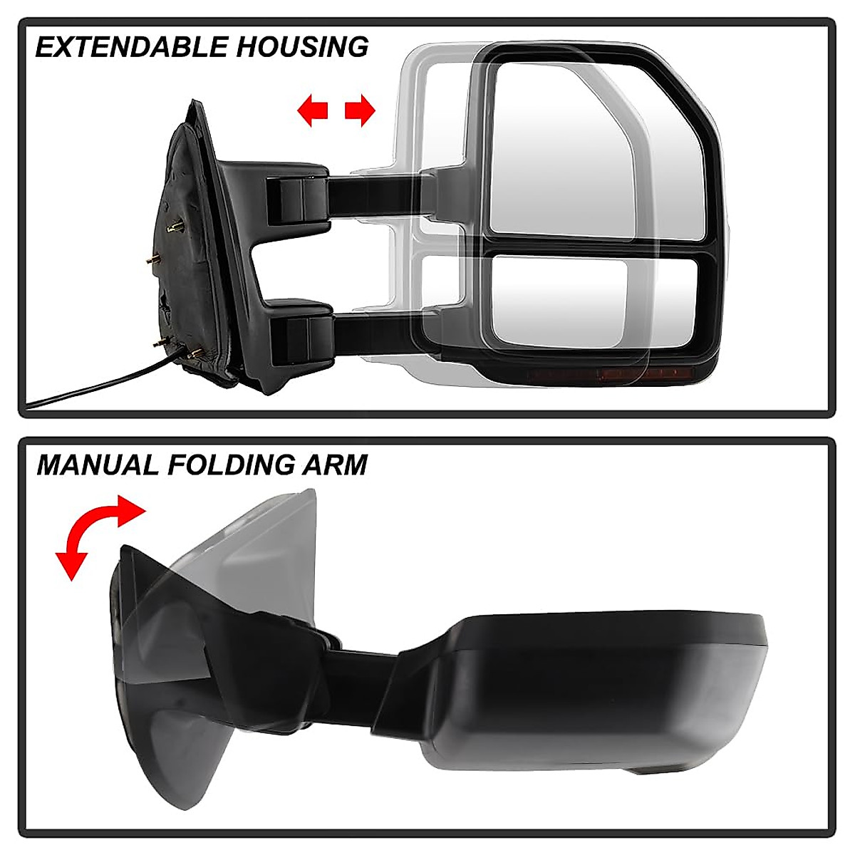 ACANII - Telescoping Manual Non Heat Towing Mirrors w/LED Signal PAIR For 1999-2007 Ford F250 F350 F450 F550 Superduty