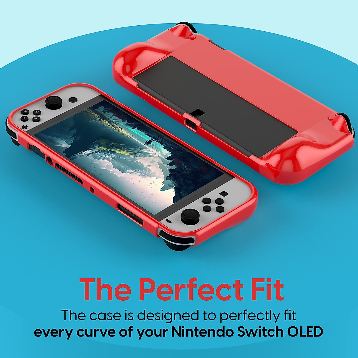 TALK WORKS Case Compatible with Nintendo Switch OLED - Protective Fit, Durable TPU Case - Non-Slip Secure Holding Grips, Easy Opening for Kickstand - Comfortable Gaming - Red