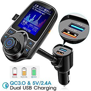 Nulaxy Wireless In-Car Bluetooth FM Transmitter Radio Adapter Car Kit W 1.8 Inch Display Supports TF/SD Card and USB Car Charger for All Smartphones Audio Players-KM18 color