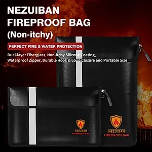 Fireproof Document Bag, 15.7" x 11.8" Extra Large Waterproof and Fireproof Money Bag for Documents,Passport,Cash,Jewelry