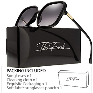 The Fresh Women's Oversized Square Jackie O Hybrid Butterfly Fashion Sunglasses - Exquisite Packaging (730003- Black, Gradient Black)