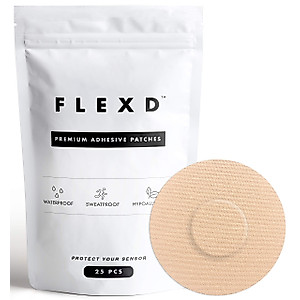Flexd - Freestyle Waterproof Sensor Covers for Libre 2 & 3 - (25 Pcs) - Libre 3 Sensor Covers - CGM Adhesive Patches - (Round - Tan)