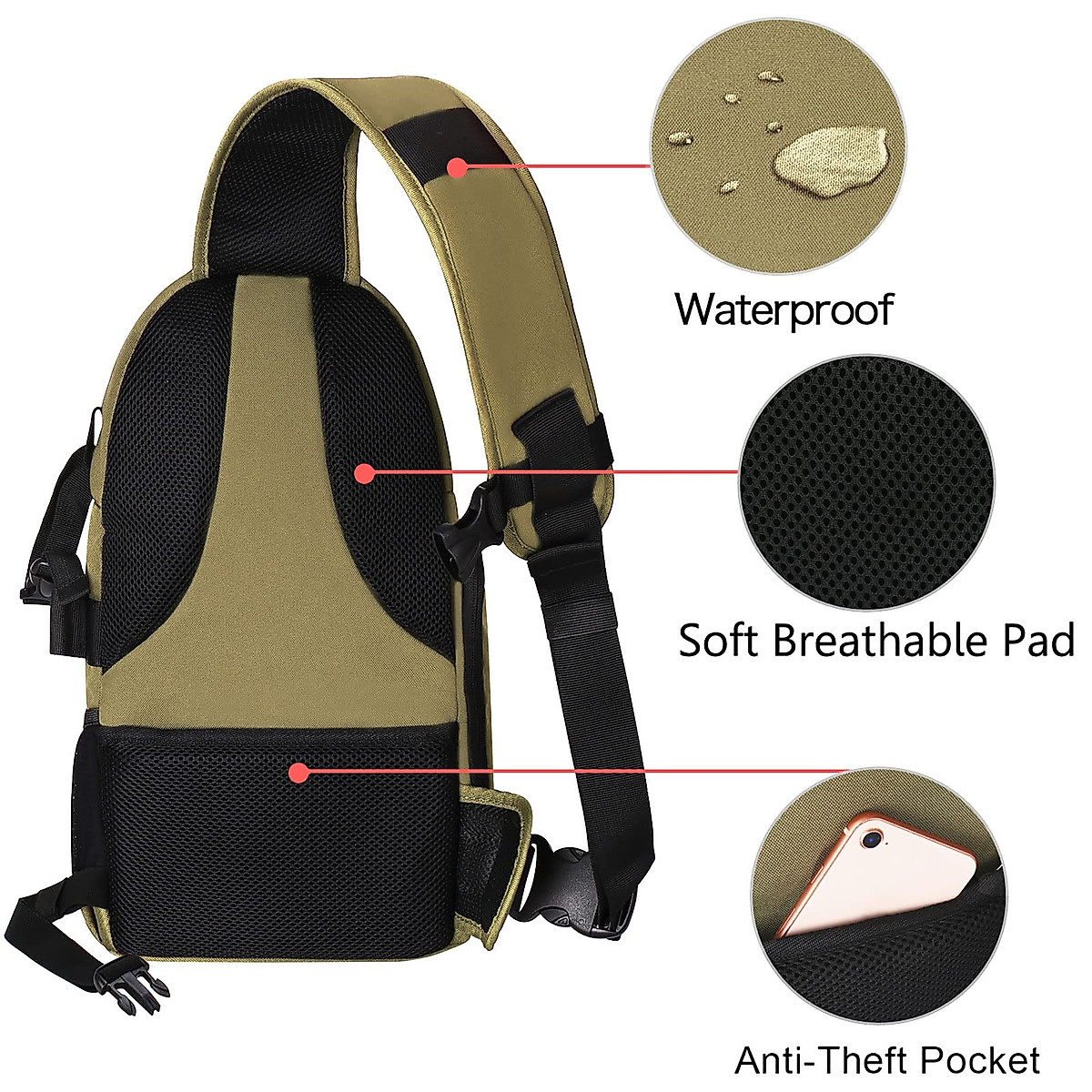 MOSISO Camera Sling Bag, DSLR/SLR/Mirrorless Camera Case Shockproof Photography Camera Backpack with Tripod Holder & Removable Modular Inserts Compatible with Canon/Nikon/Sony/Fuji, Khaki