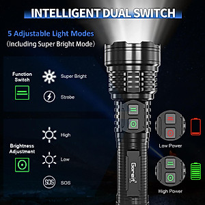 Goreit Flashlights High Lumens Rechargeable, 980000 Lumen XHM77.2 Flash Lights Battery Powered LED Flashlight, Handheld Tactical Flashlight, Super Bright Waterproof Flashlight for Camping Emergency