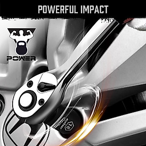 HORUSDY 20-Piece 1/2 Impact Socket Set | Metric (10mm - 24mm) | 6 Point Impact Socket Set 1/2 Drive with Case | Cr-V Steel | 3", 5", and 10" Impact Extension Bars