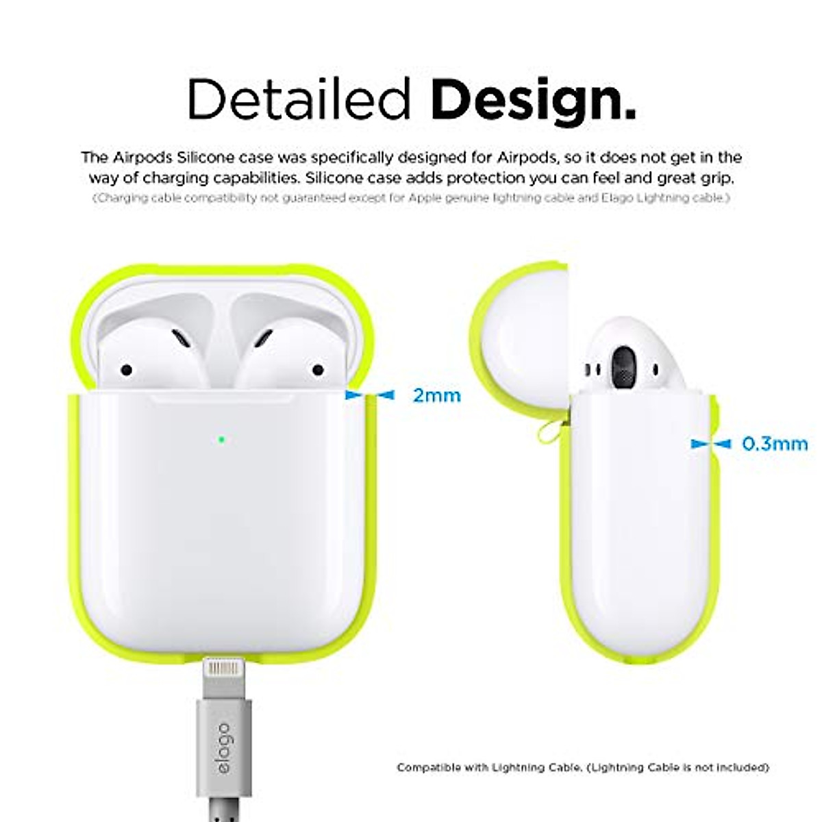 elago Silicone Protective Case Compatible with Apple AirPods 2 Wireless Charging Case, Front LED Visible, Anti-Slip Coating Inside [Patent Registered] [Neon Yellow]