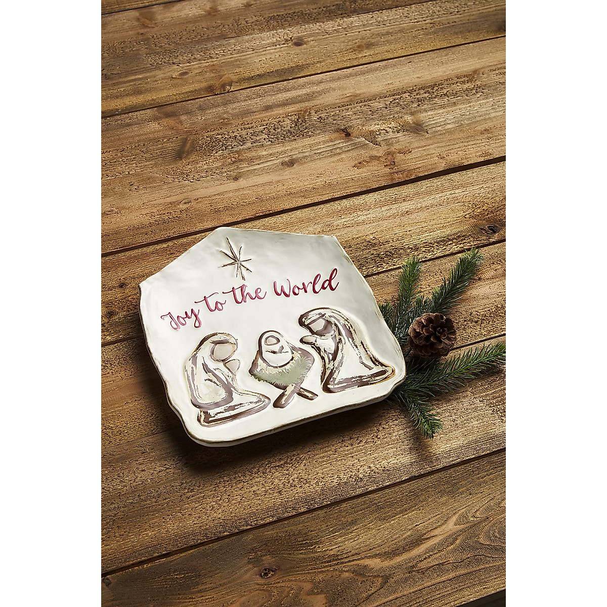 Mud Pie Stoneware Christmas Nativity Serving Platter, Red, 10"x12"