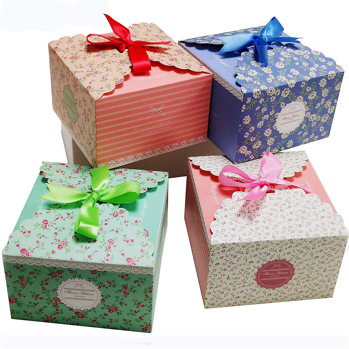 Chilly Gift Treat Boxes 20 Pack Gift Boxes with Ribbons for Cake, Cookies, Goodies, Candy, Handmade Bath Bombs Shower Soaps for Party, Christmas, Birthdays, Weddings (Flower Patterned)
