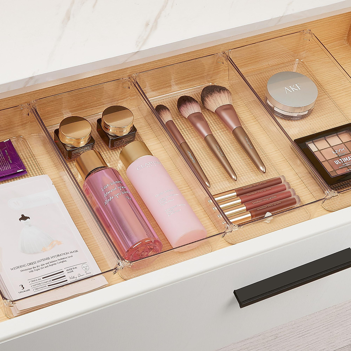 Vtopmart Kitchen Drawer Organizer for Large Utensils, 4 Pack 12" x 6" Plastic Silverware Organizer Trays for Cutlery, Flatware, Knife Storage, Versatile Vanity Makeup, Bathroom Drawer Storage Bins