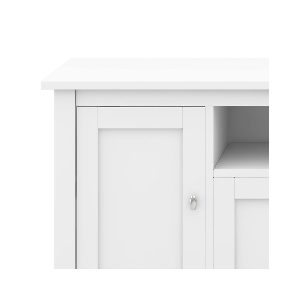 SIMPLIHOME Warm Shaker SOLID WOOD Universal TV Media Stand, 72 inch Wide, Farmhouse Rustic, Living Room Entertainment Center, Storage Shelves and Cabinets, for Flat Screen TVs up to 80 inches in White