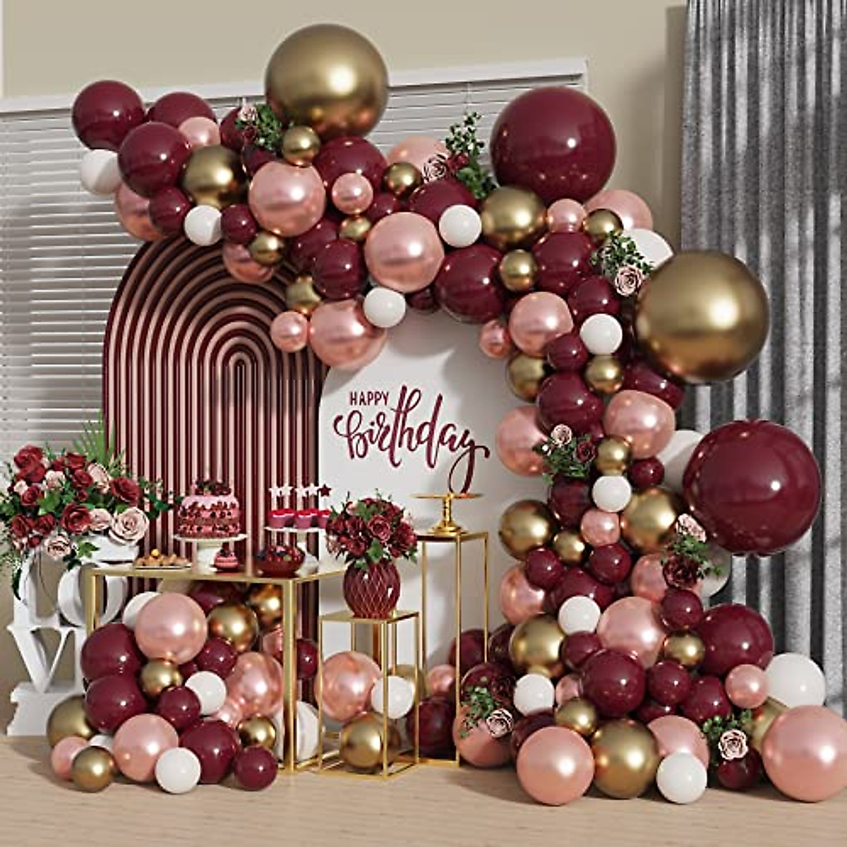 140Pcs DIY Burgundy Garland Balloons Kits with 18/12/10/5Inch Metallic Chrome Balloons for Birthday Party Celebration Graduation Wedding Baby Shower Ceremony Anniversary Balloon Chain. (Burgundy)