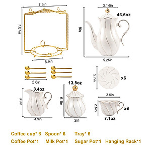 HSYTEK 22 Pcs Tea Sets for Women Tea Party, Luxury British Tea Cups & Saucers Set of 6, Porcelain Tea Sets Gift for Adults with Golden Trim, Tea Party & Coffee, (Including a Stand)-White