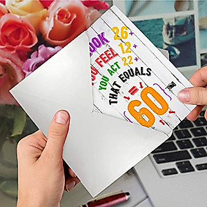 NobleWorks - 60th Milestone Birthday Card with Envelope - Fun Notecard for 60 Year Old, Stationery Congrats - Age Equation 60 C7194MBG