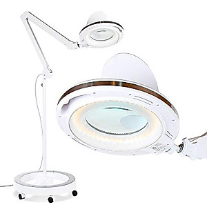 Brightech LightView Pro Magnifying Glass with Light and Stand, Magnifying Floor Lamp with a 6-Wheel Rolling Base for Facials, Lash Estheticians, Dimmable LED Work Light for Sewing, Crafts