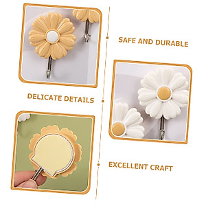 Parliky 4Pcs Decorative Daisy Adhesive Wall Hooks Strongly Adhesive Punch Hangers for Clothes Hats Towels Cute Wall Mounts for Home Decor