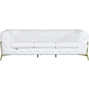 Blackjack Furniture Modena Modern Italian Leather Living Room Tufted Sofa, White