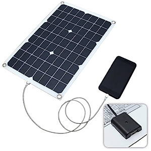 Lixada Solar Panel Charger USB Port Portable High Power Monocrystalline Solar Panel Phone USB Devices Charger & Car Battery Charging Clip Line for Cell Phone Camping RV Boat Marine - 20Watt