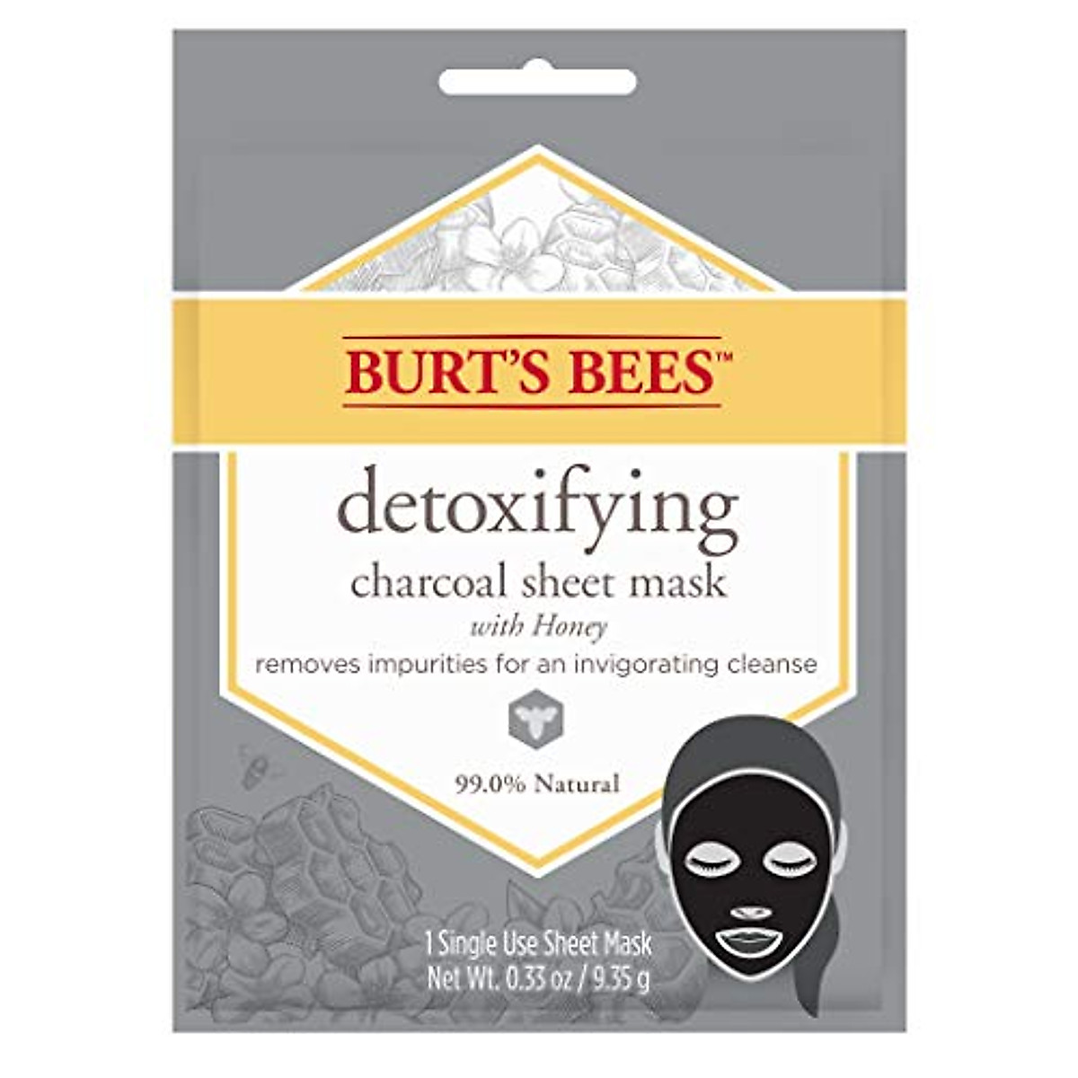 Burt's Bees Detoxifying Charcoal Facial Sheet Mask, Honey, Single Use (Package May Vary)