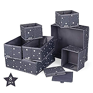 Lemonfilter 8 Pack Foldable Cloth Storage Box Closet Dresser Drawer Divider Organizer Fabric Baskets Bins for Sock Bras Baby Clothes (Star)