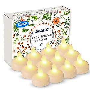 IMAGE Floating Candles, Flameless Floating LED Tea Lights 12 Pack Waterproof Tealight Candles for Wedding Party Spa Home Indoor Outdoor Decor-Warm White