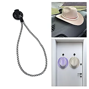 Yumfugu 1 PC Car Cowboy Hat Mounts with 35.4In Rope, 2.6In Plastic Automotive Dash Hat Rack Suction Cup Hook, Universal Vehicle Hat Holder Accessories for Cars Trucks SUVs Home Doors (Gray)