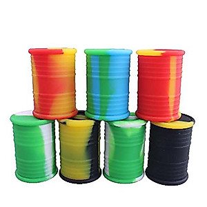FWD 11ML Non Stick 5Pack Silicone Drum Barrel Shape Jar Container and 1 Stainless Steel Tool Random Color (10, 11ML)