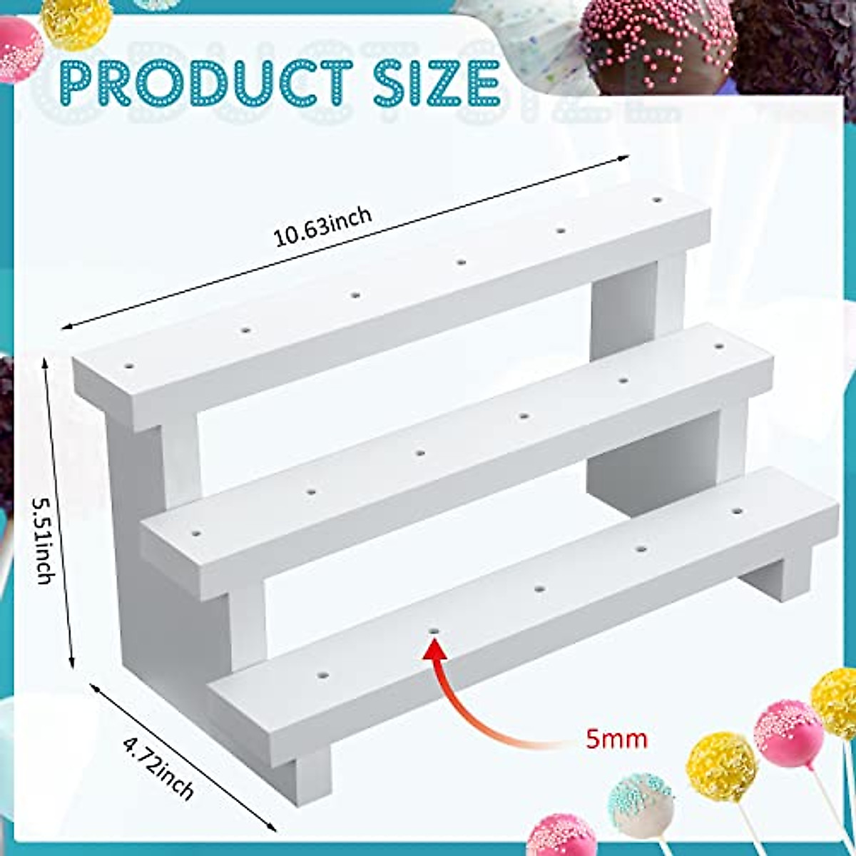 Cake Pop Stand Display Riser 2 Pcs 3 Tier Wood Lollipop Holder 17 Hole Cake Pop Stand Cake Pop Holder White Lollipop Stand for Dessert Table of Wedding Birthday, Fit 5/32 Inch 4 mm Lollipop Sticks