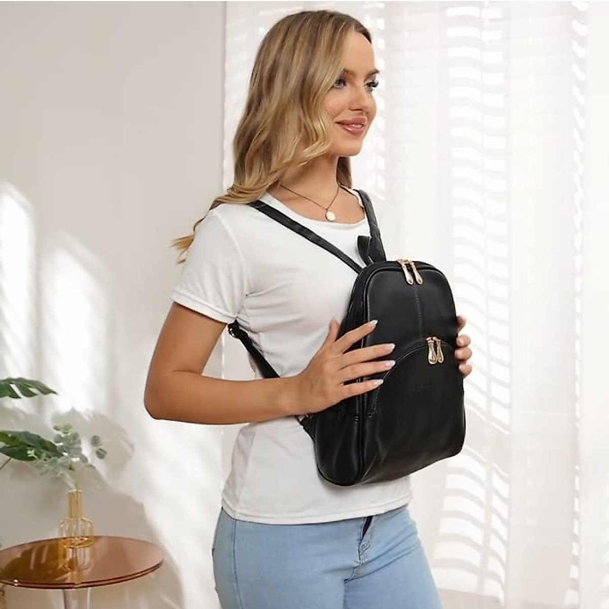 Nevenka Backpack Purse for Women Casual Shoulder Bag PU Leather Zipper Closure Adjustable Strap