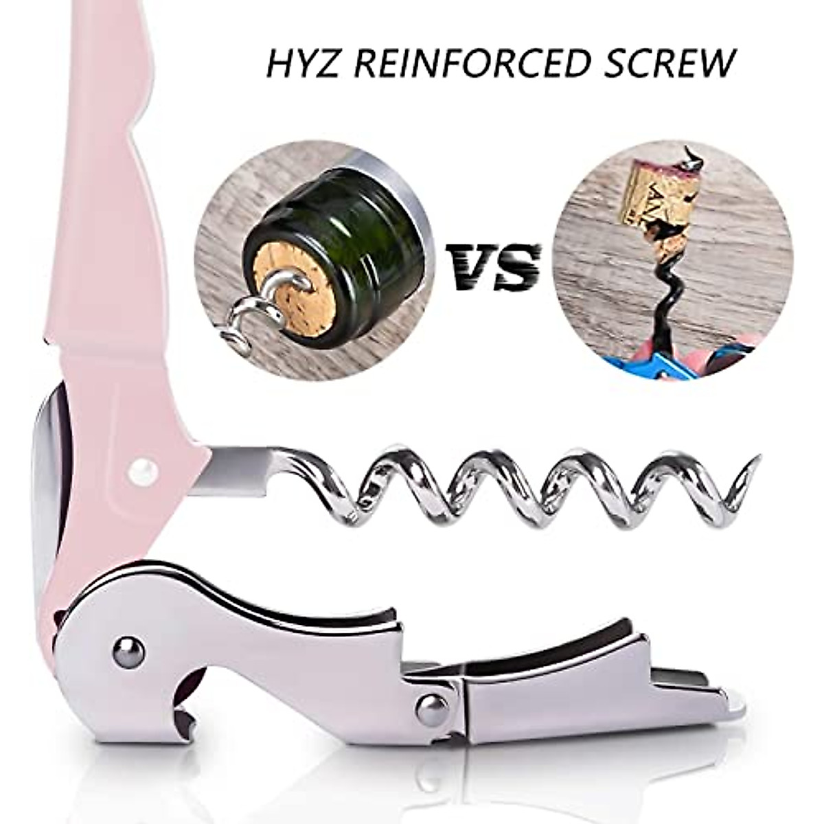 HYZ 4-Pack Wine Opener Waiter Corkscrew, Professional Wine Key for Servers, Bartender with Foil Cutter, Manual Wine Bottle Opener Double Hinged (White,Pink,Purple,Aqua Blue)