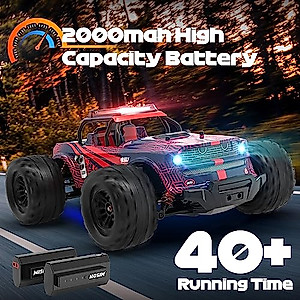 Hosim 1:14 RC Cars with Colorful LED Lights, 40+ KPH High Speed Remote Control Car, 4X4 RTR Fast RC Trucks Waterproof Hobby Toy Off-Road Jumping Crawler Electric Vehicle for Boys Children Adults (Red)