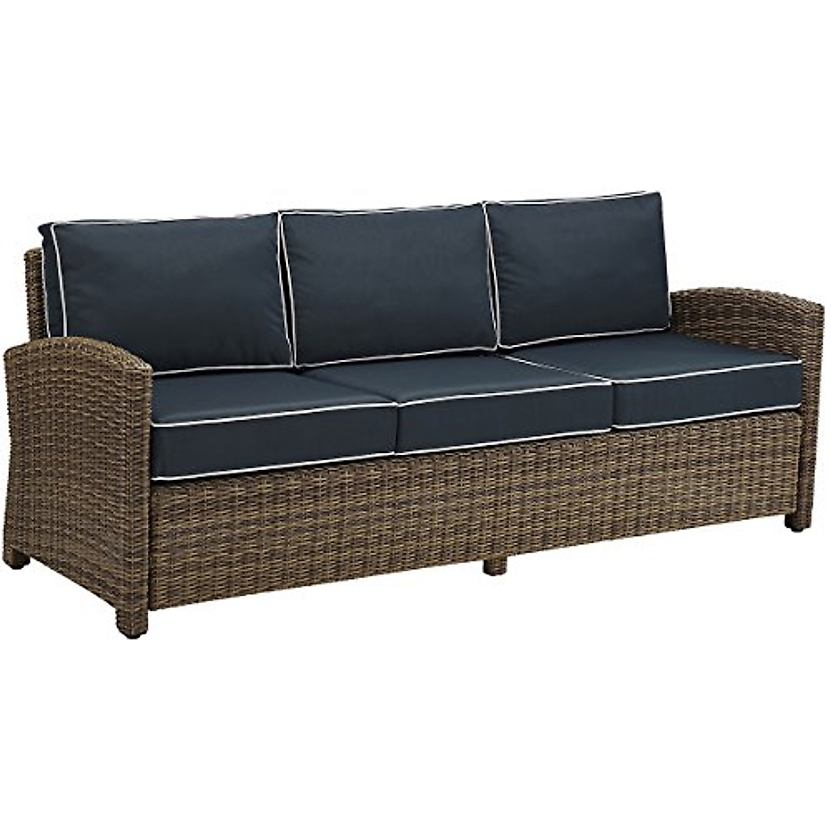 Crosley Furniture Bradenton 5-Piece Outdoor Sofa Patio Furniture Set, Wicker Conversation Sets for Porch, Brown with Navy Cushions