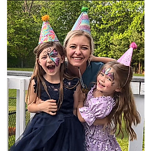 Pai Sence Glitter Pom-pom Party Hats - 10 Pcs Large Adjustable Cone Hats for Kids & Adults, Reusable Birthday Supplies & Decorations