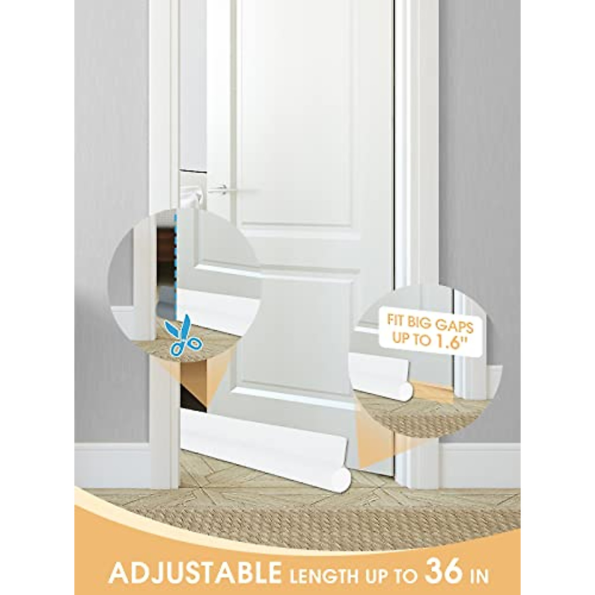 Door Draft Stopper, 36inch Door Sweep Noise Blocker (White)