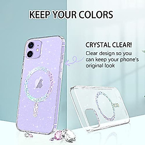 DUEDUE for iPhone 12/iPhone 12 Pro Magnetic Case [Compatible with Magsafe], Clear Glitter Full Body Protective Cover Slim TPU Transparent Shockproof Bling Phone Case for iPhone 12/12 Pro 6.1", Clear