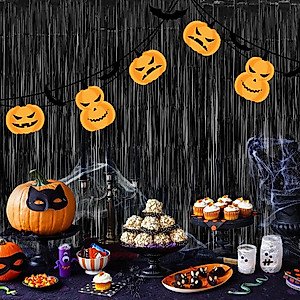 4 Pack Black Foil Fringe Curtain, Black Tinsel Backdrop, 3.3×6.6 FT Black Fringe Backdrop, Black Streamers Party Backdrop Decorations for Halloween Birthday Graduation Weedding Party Decoratios